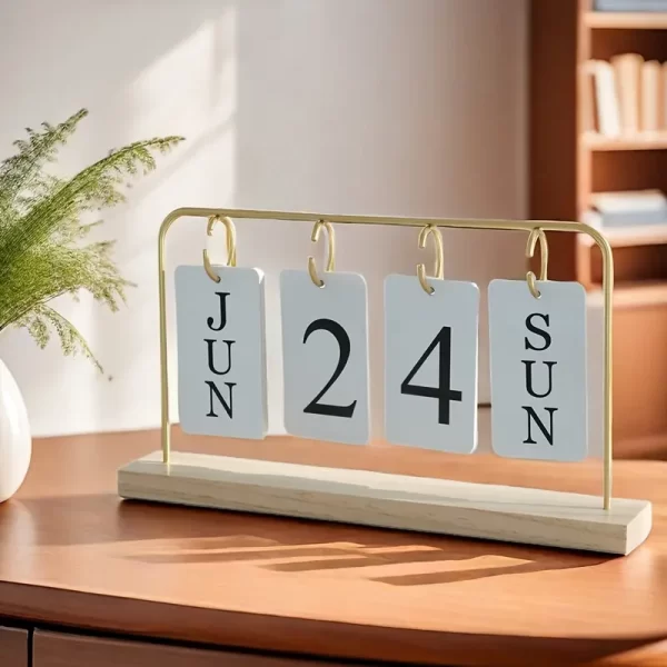 Elegant Wooden Flip Calendar with Metal Frame | UJC WORLD